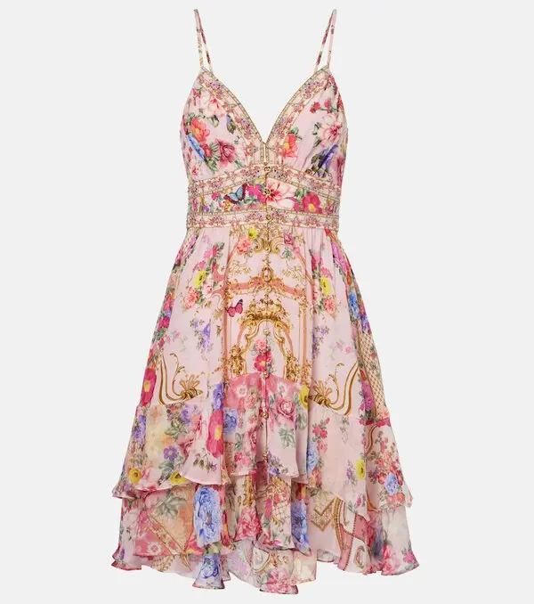Camilla Silk Floral Print Mini Dress - Multicoloured