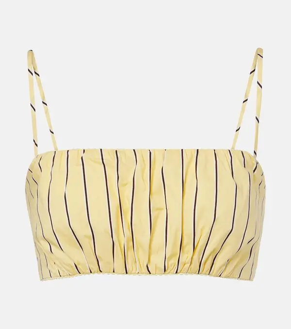 Staud Fiore Striped Cotton Crop Top - Yellow
