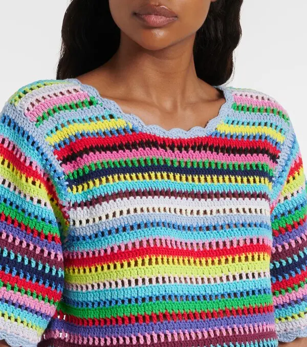 GANNI Crocheted Cotton Top With Shirred Hem