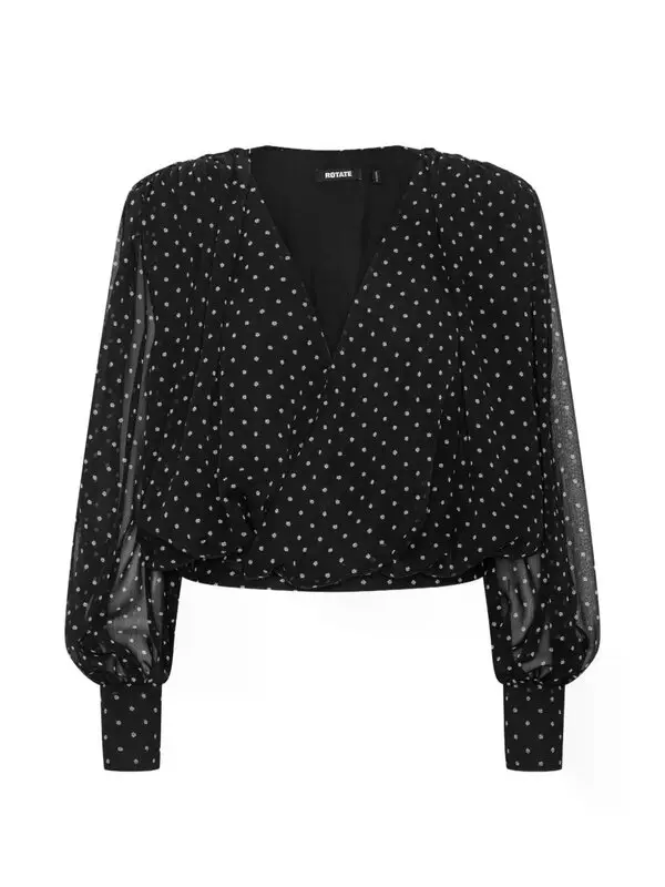 ROTATE BY BIRGER CHRISTENSEN Ruched Floral V-neck Blouse - Black