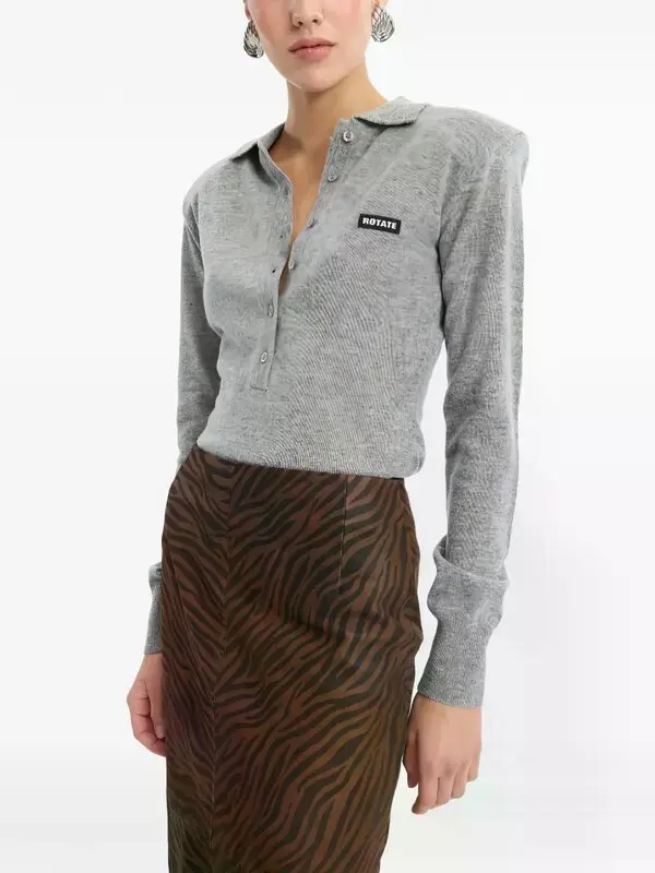 ROTATE BY BIRGER CHRISTENSEN Long-sleeve Polo Top With Logo Patch - Grey