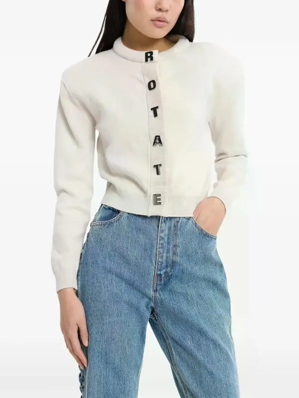 ROTATE BY BIRGER CHRISTENSEN Long-sleeve Cardigan With Letter Embellishment - Neutrals