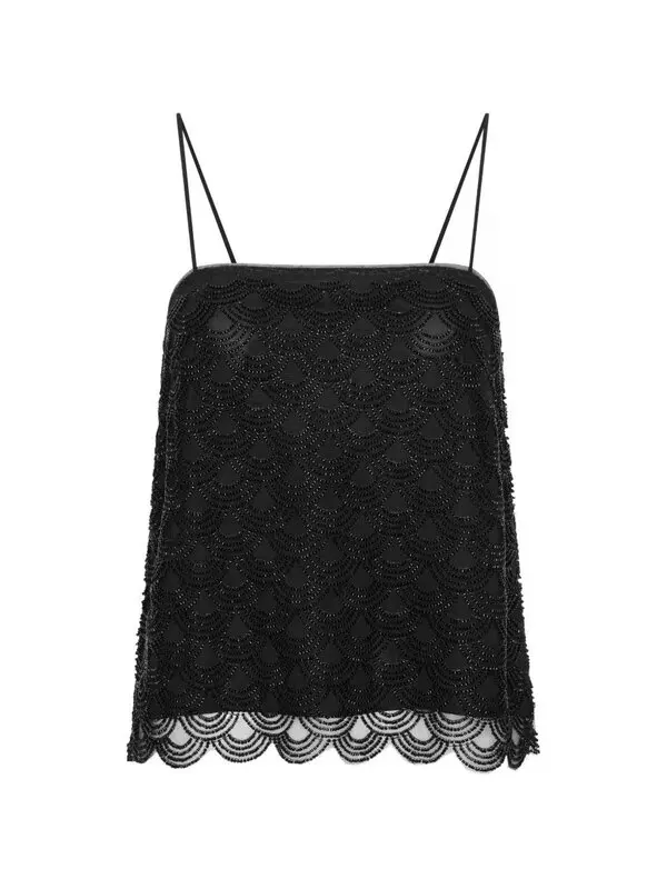 ROTATE BY BIRGER CHRISTENSEN Embellished Spaghetti Strap Blouse - Black