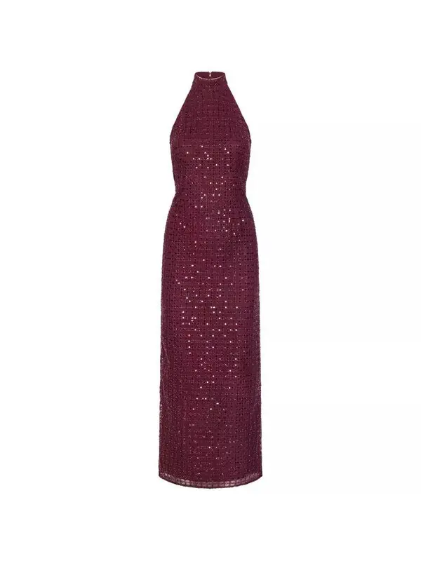 ROTATE BY BIRGER CHRISTENSEN Beaded Halterneck Maxi Dress - Red