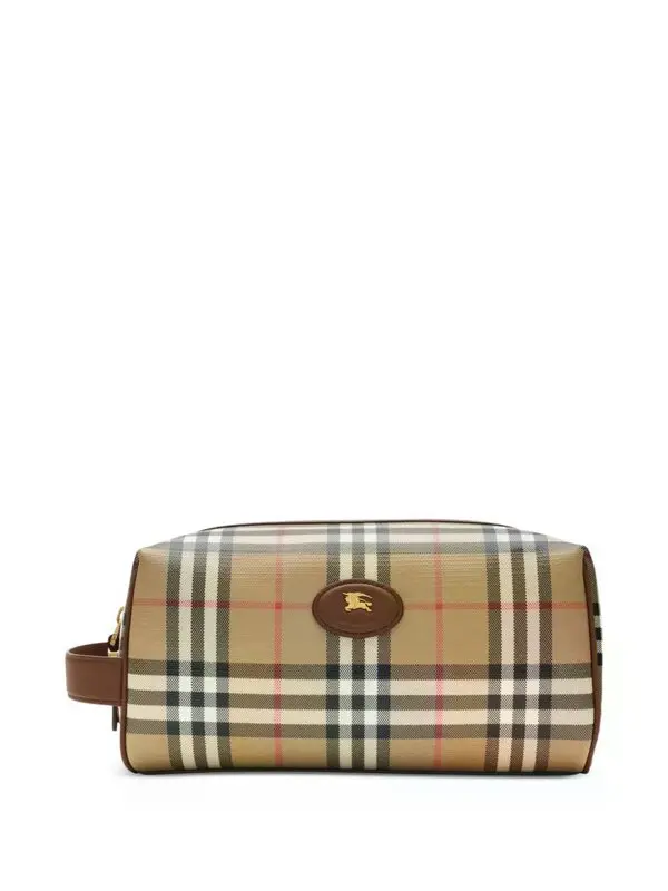 Burberry Check Travel Pouch With Knight Stamp - Neutrals