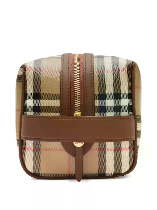 Burberry Check Travel Pouch With Knight Stamp - Neutrals