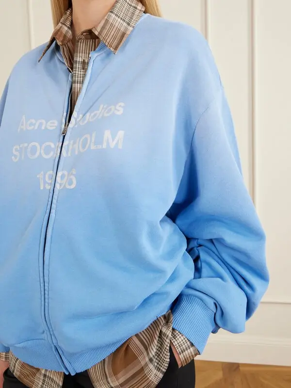Acne Studios Fiah Garment-dyed Printed Cotton-blend Jersey Zip-up Sweatshirt