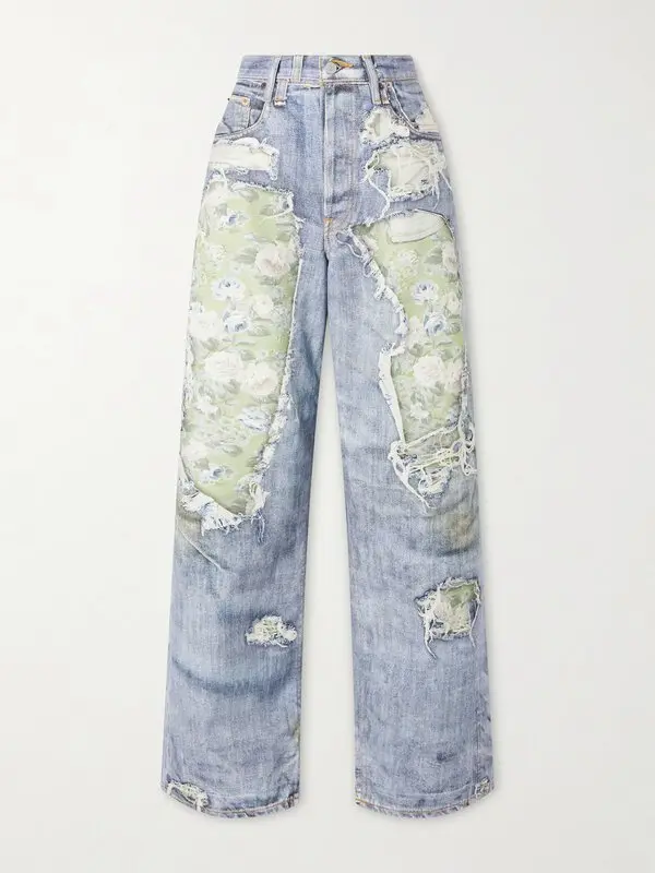 Acne Studios 1981 Denim Rose Printed Cotton Wide-leg Jeans