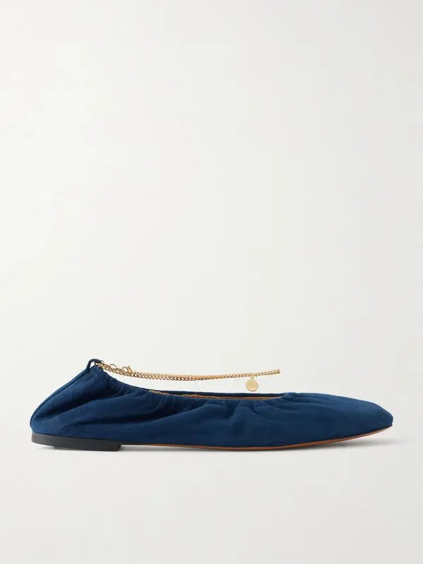 Stella McCartney Ballerina Flats In Suede With Chain Detailing - Blue