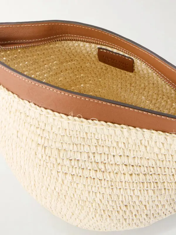 HUNTING SEASON Leather-trimmed Raffia Clutch
