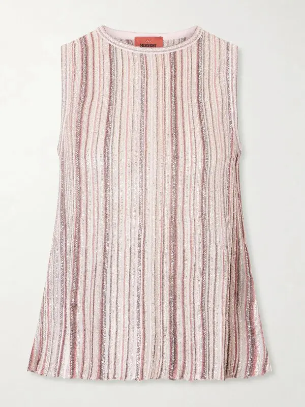 Missoni Metallic Striped Crochet-knit Tank Top - Neutrals
