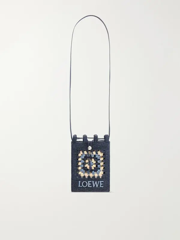 Loewe Crocheted Raffia Bucket Bag - Blue