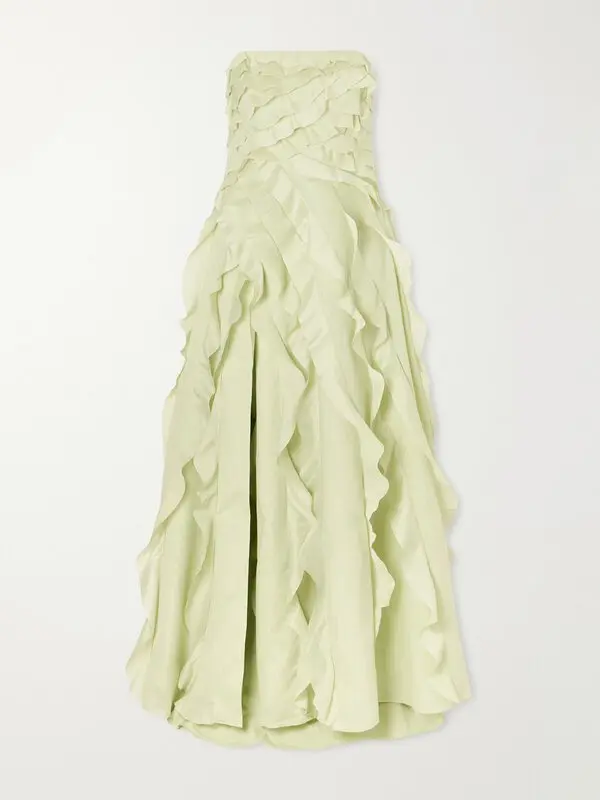 Aje Allairie Strapless Ruffled Shirred Faille Gown