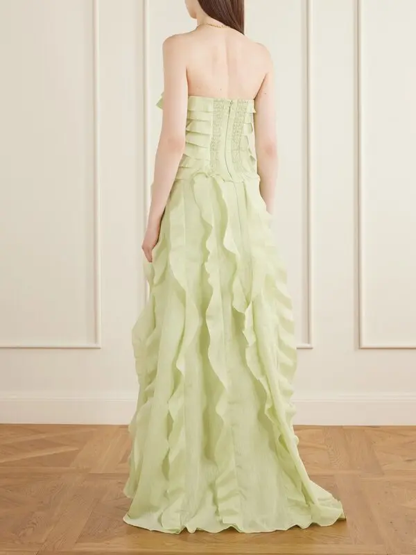Aje Allairie Strapless Ruffled Shirred Faille Gown