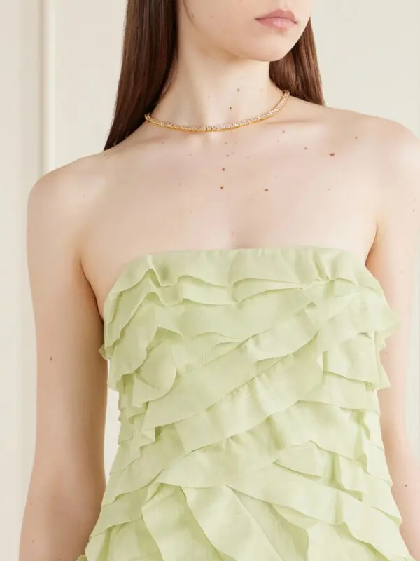 Aje Allairie Strapless Ruffled Shirred Faille Gown