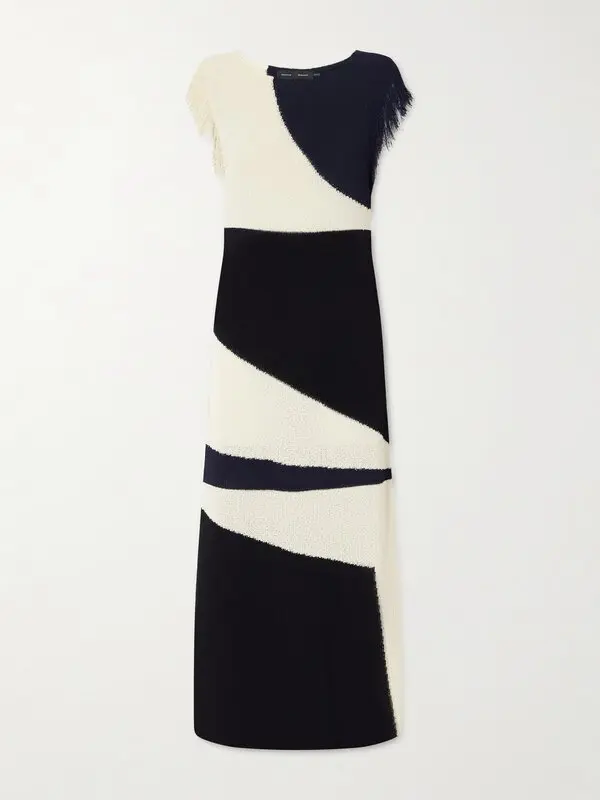 Proenza Schouler Saskia Intarsia-knit Woven Midi Dress - Multi