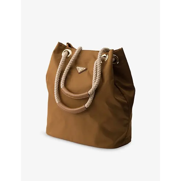 Prada Re-nylon Woven Bucket Bag - Brown
