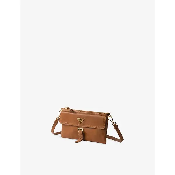 Prada Leather Shoulder Bag With Logo Plaque