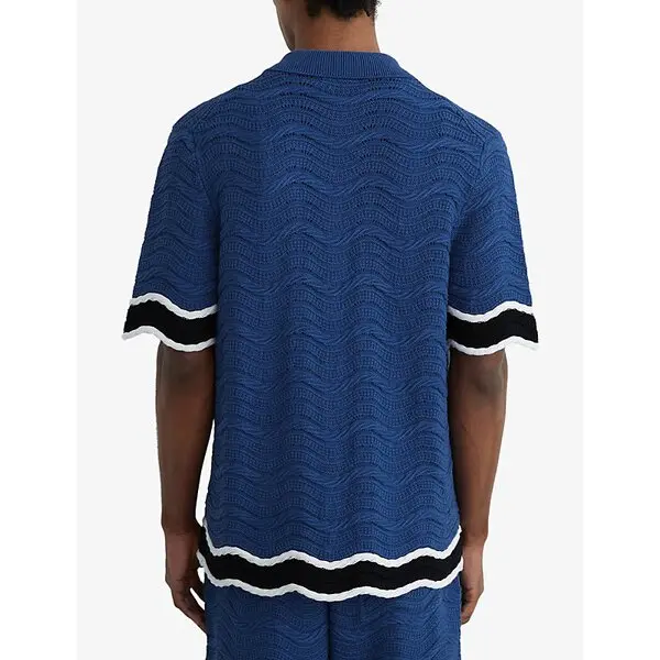 REISS Ciro Wave-trim Cotton-knit Shirt