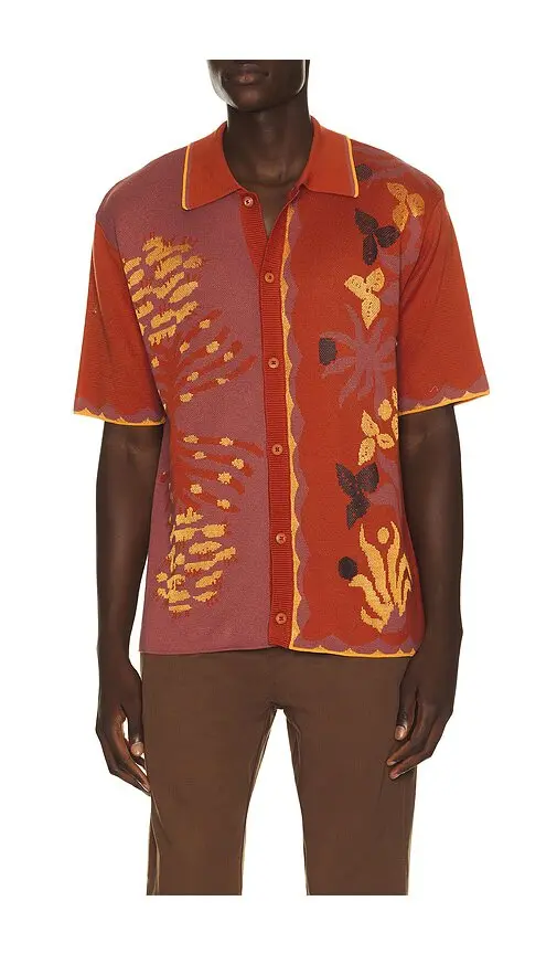 Scotch & Soda Knitted Jacquard Short Sleeve Shirt In . Also - Rust