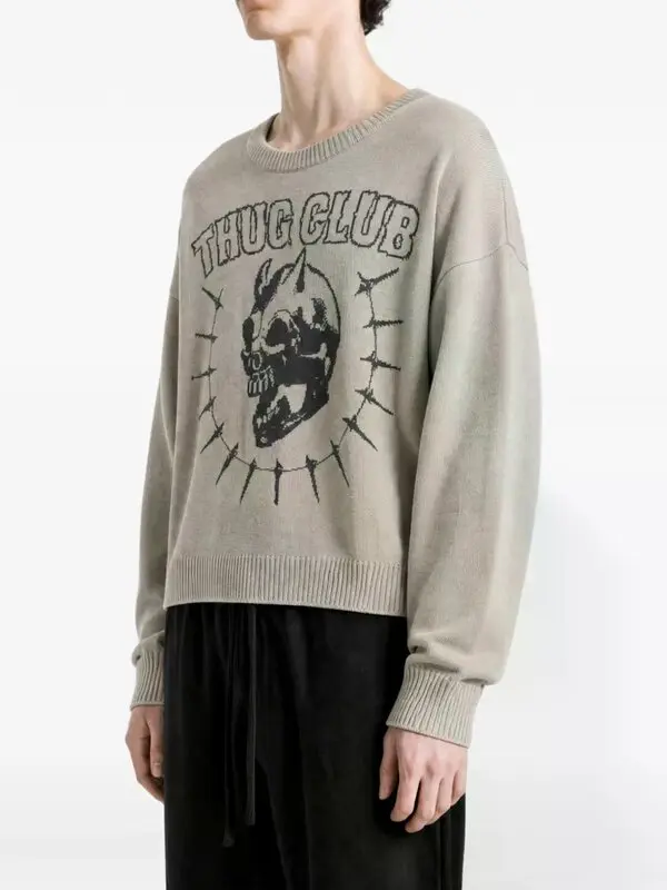 THUG CLUB Graphic Skull Crew Neck Sweater