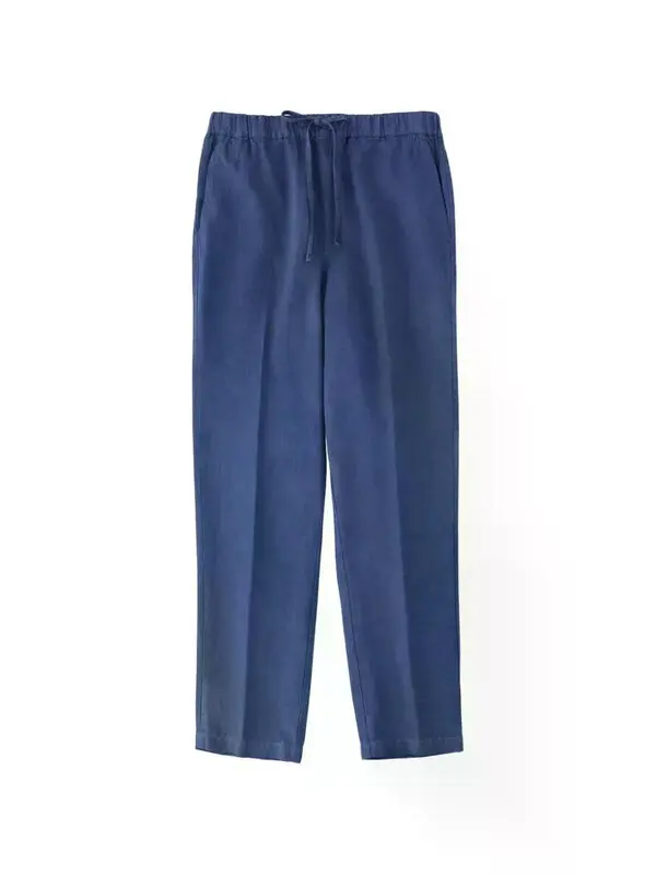 120% Lino Linen Drawstring Waist Trousers - Blue