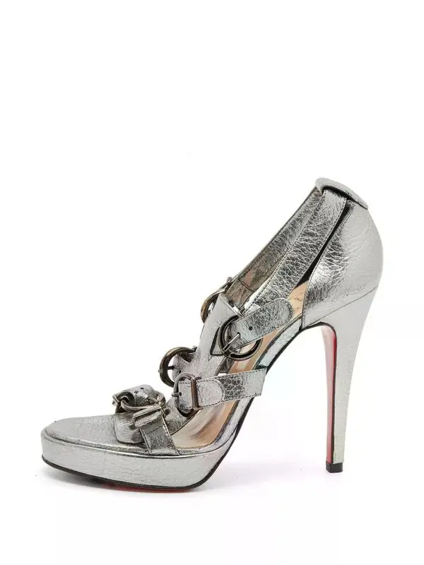 CHRISTIAN LOUBOUTIN Metallic Buckle-strap Platform Sandals - Silver