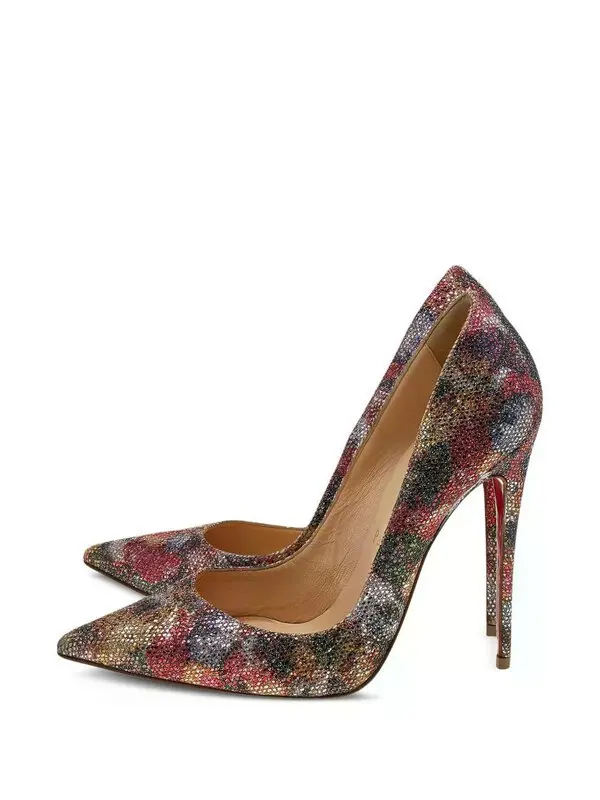 CHRISTIAN LOUBOUTIN So Kate Glitter Floral Print Pointed Toe Stiletto Pumps - Silver