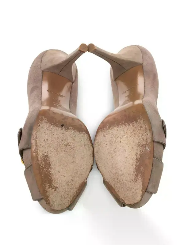 LOUIS VUITTON Beige Leather Suede Criss-cross Peep-toe High Heel Pumps