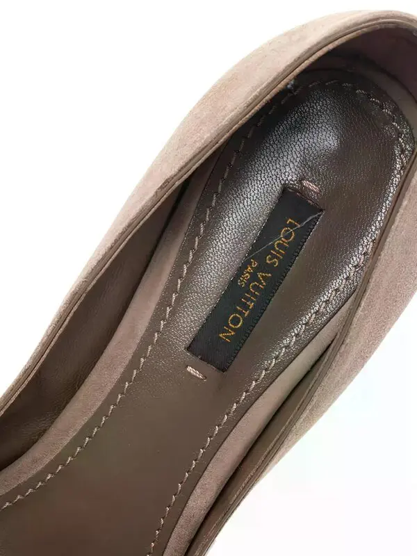 LOUIS VUITTON Beige Leather Suede Criss-cross Peep-toe High Heel Pumps