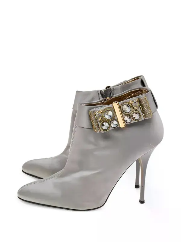 Roberto Cavalli Satin Embellished Bow Ankle Boots - Grey