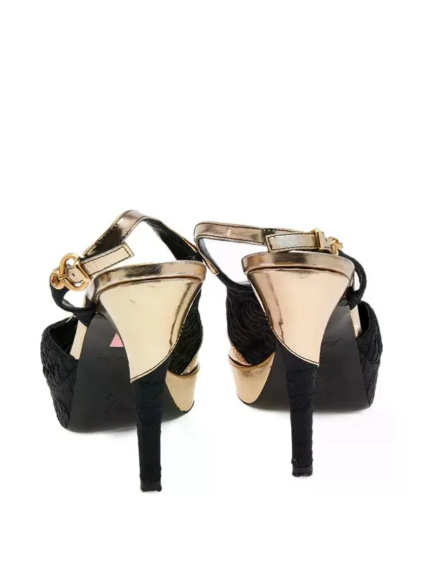 LOUIS VUITTON Leather Metallic Monogram Platform Slingback Sandals