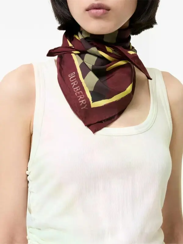 Burberry Watercolour Check Silk Scarf - Red