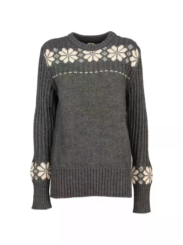 Yohji Yamamoto Floral Intarsia Ribbed Sleeve Sweater