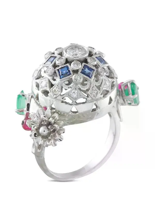 LB EXCLUSIVE Multi-stone Ring With Diamonds, Sapphires, Emeralds, And Rubies In 14k White Gold - Silver