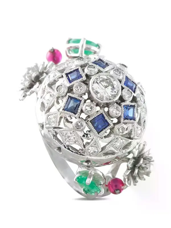 LB EXCLUSIVE Multi-stone Ring With Diamonds, Sapphires, Emeralds, And Rubies In 14k White Gold