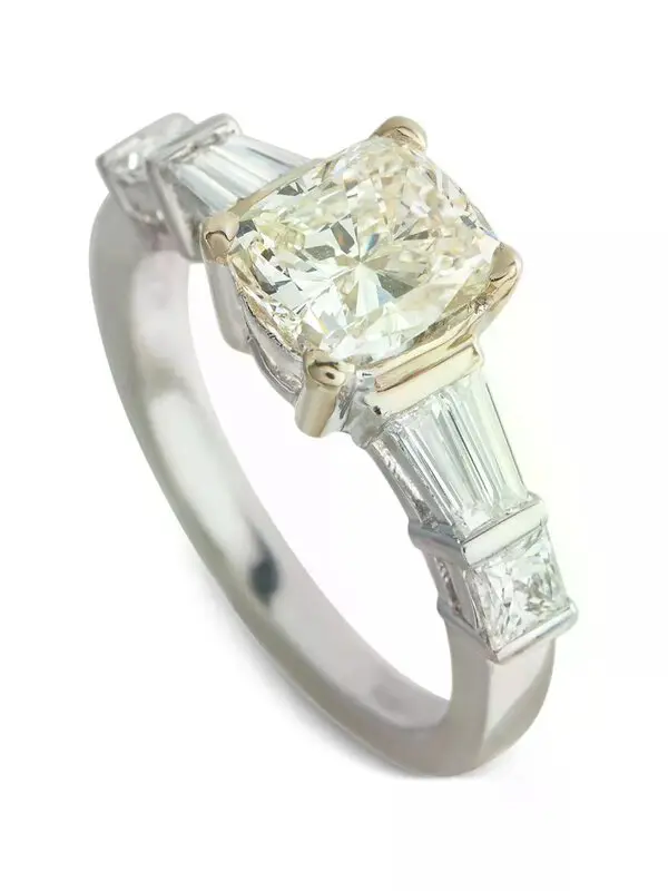LB EXCLUSIVE 14k White Gold Cushion-cut Diamond Ring With Baguette And Princess-cut Diamonds - Silver