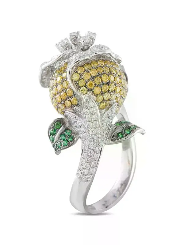 LB EXCLUSIVE 18k White Gold Floral Motif Diamond Ring