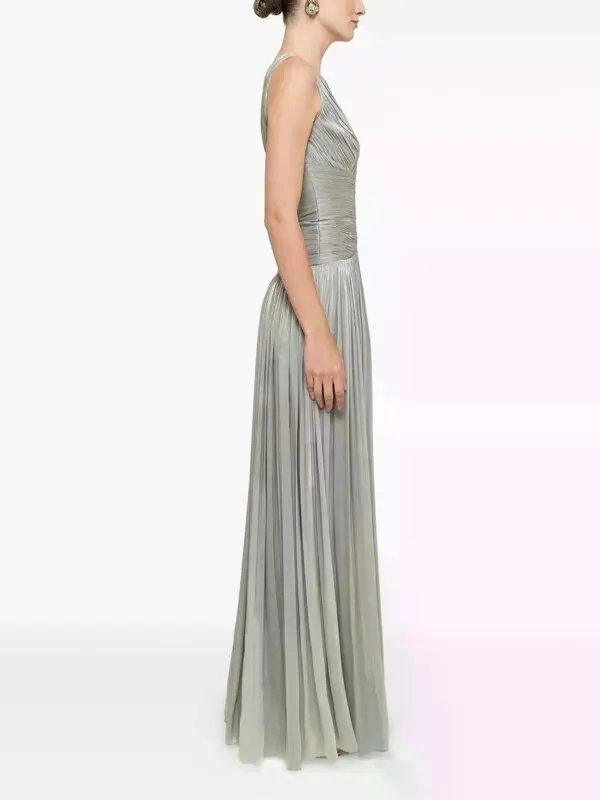 NISSA One-shoulder Plissé-effect Maxi Dress - Green