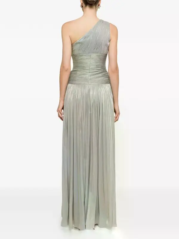 NISSA One-shoulder Plissé-effect Maxi Dress - Green