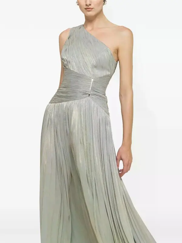 NISSA One-shoulder Plissé-effect Maxi Dress - Green