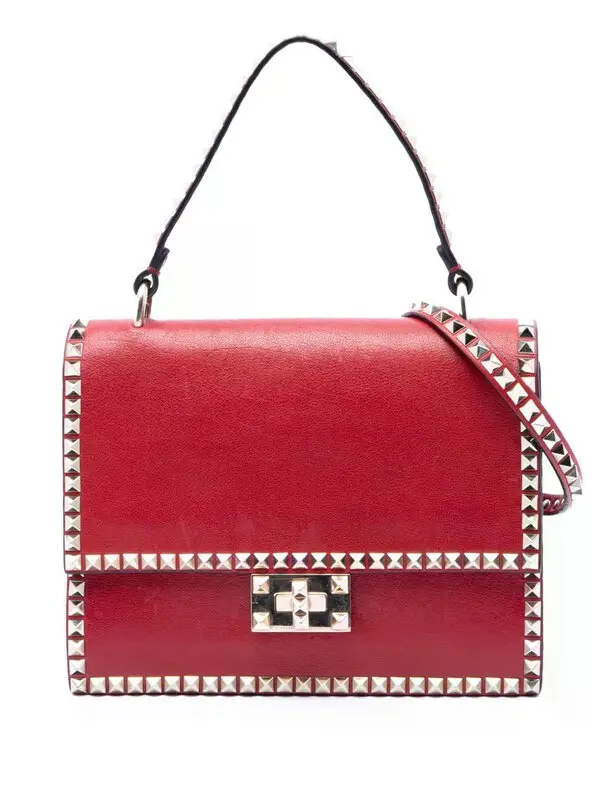Valentino Garavani Leather Rockstud Satchel - Red