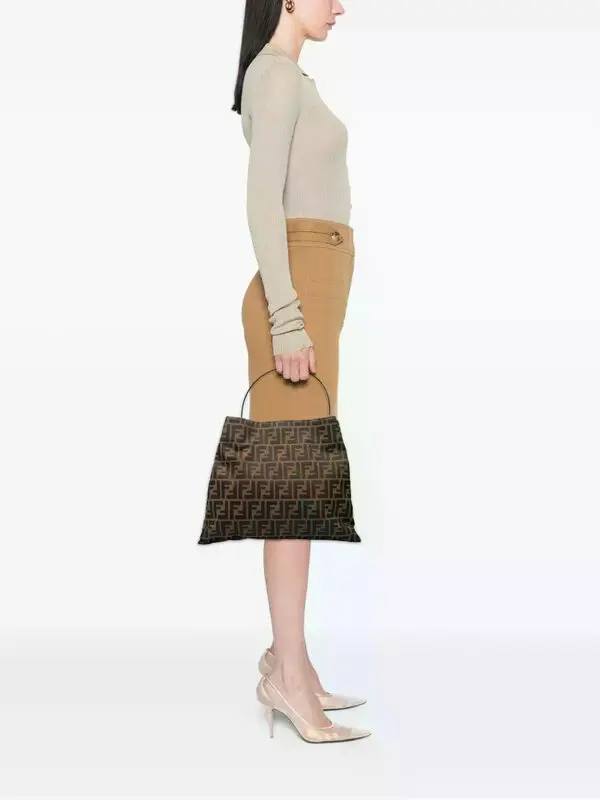 Fendi Zucca Canvas Metal Handle Tote Bag