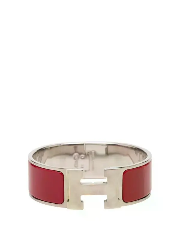 Hermès Enamel And Palladium-plated Metal Clasp Bracelet - Red
