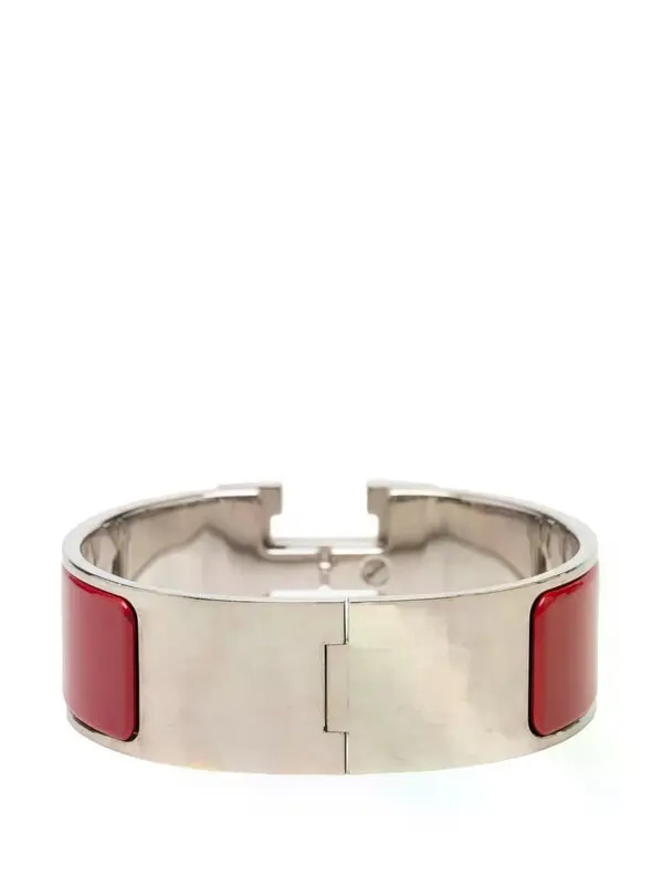 Hermès Enamel And Palladium-plated Metal Clasp Bracelet - Red