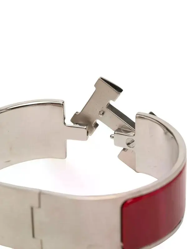 Hermès Enamel And Palladium-plated Metal Clasp Bracelet - Red