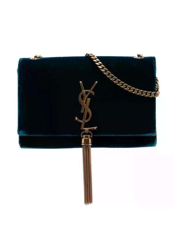Saint Laurent Velvet Monogram Kate Tassel Crossbody Bag - Blue