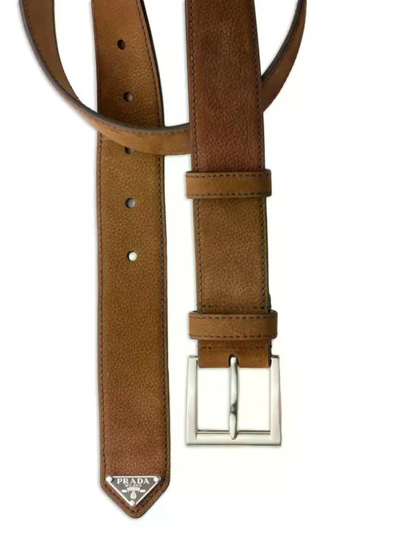 Prada Nubuck Leather Belt With Enameled Triangle Logo