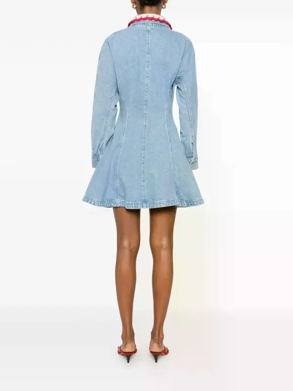 Stine Goya Crochet-collar Button-up Mini Dress - Blue
