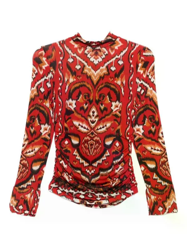 Farm Rio Geometric Pattern Long Sleeve Top - Red